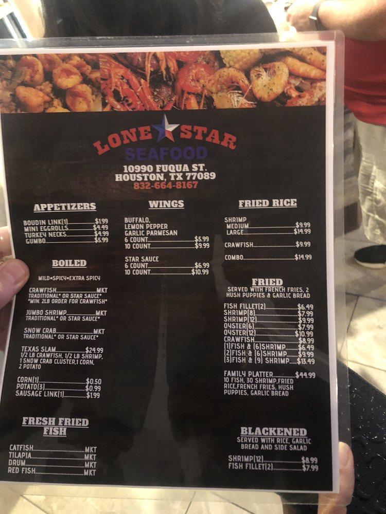 Menu at Lone Star Seafood restaurant, Houston