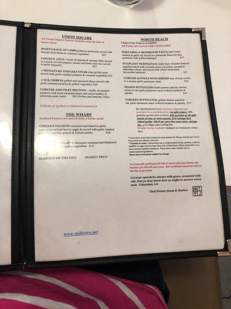 Menu at M & J Bistro steakhouse, Tracy, N Tracy Blvd