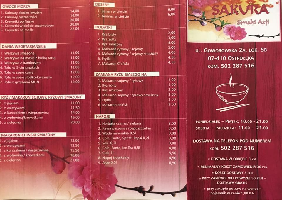 Menu at Sakura - Smaki Azji restaurant, Ostroleka