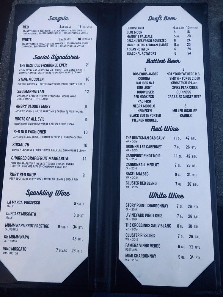 Menu at The Social Bar & Grill, Tacoma