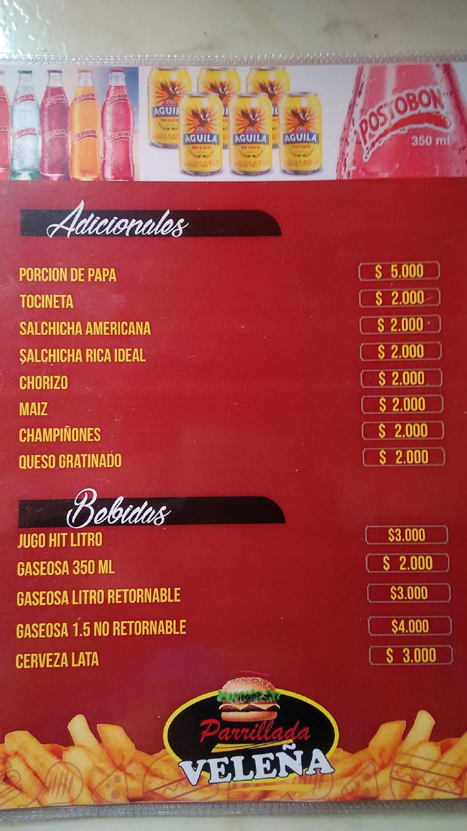 Menu at La Parrillada Veleña, Floridablanca