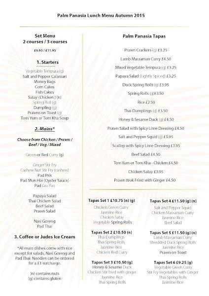 Menu at Palm Pan Asia Restaurant, Winchester