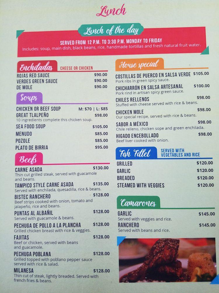 Menu at Sazón México Restaurante, Rosarito