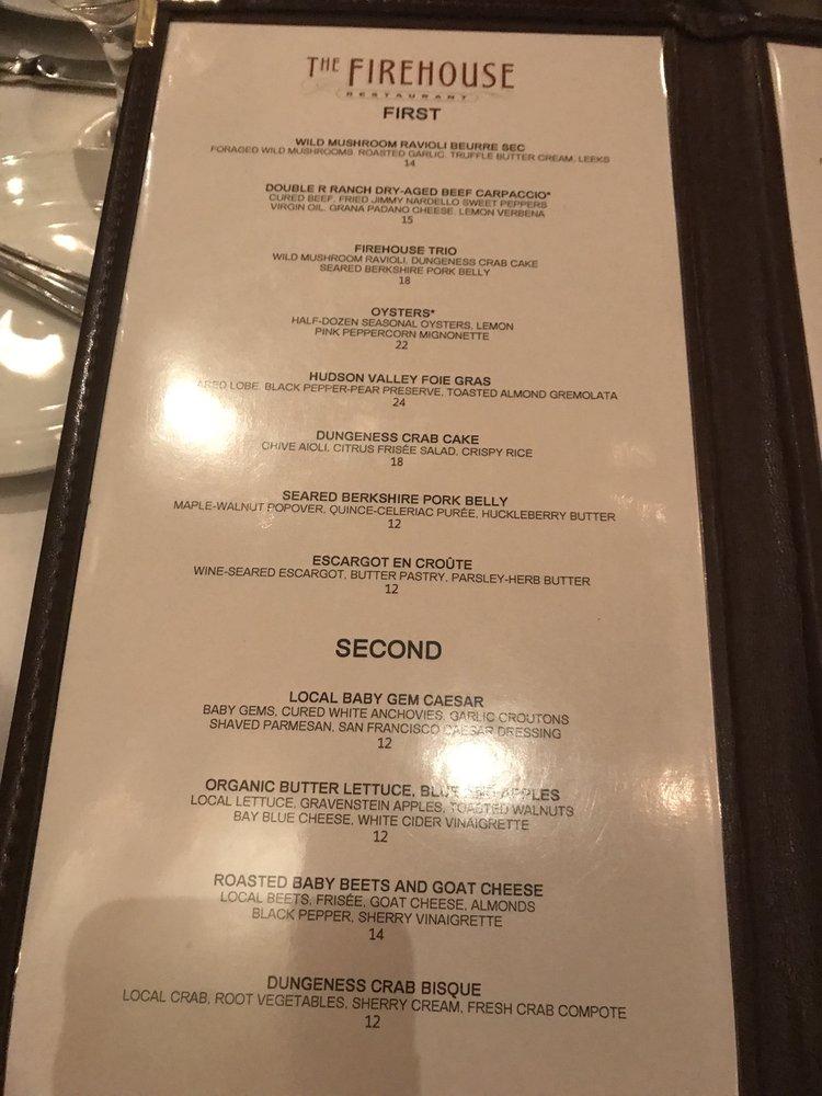 Menu at The Firehouse Restaurant, Sacramento