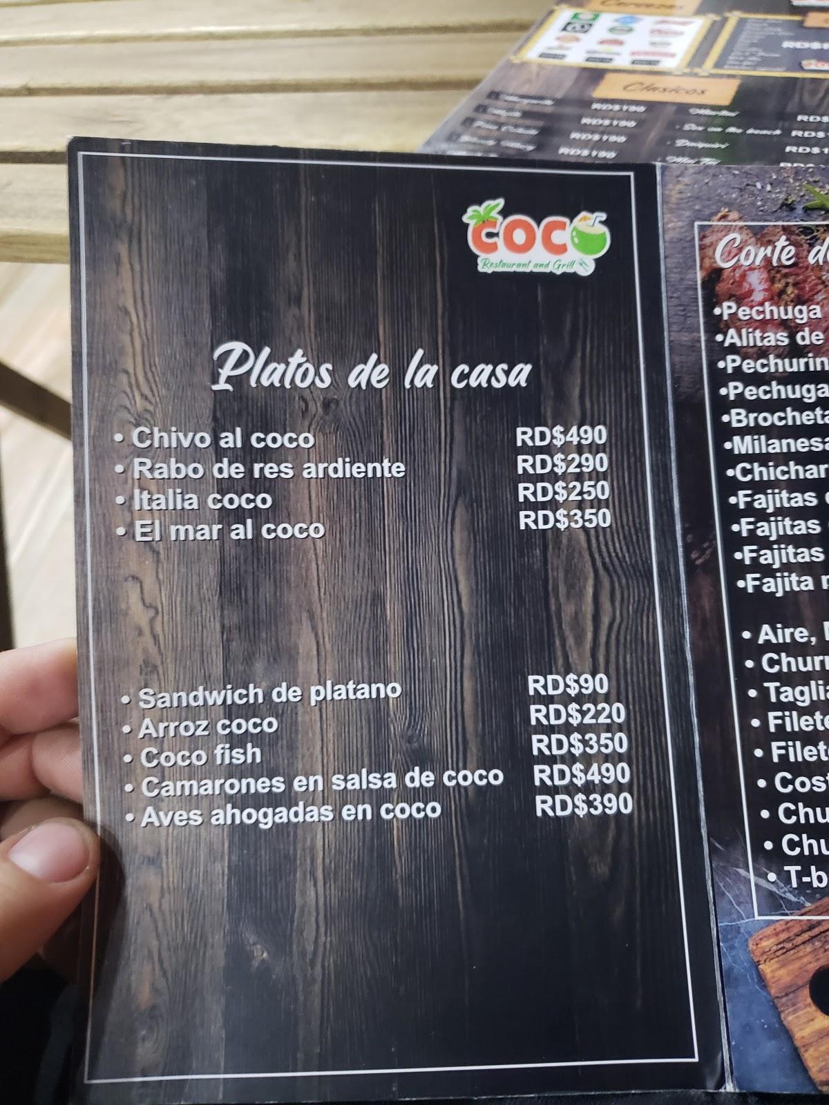 Menu at Coco Restaurant and Grill, San Juan de la Maguana