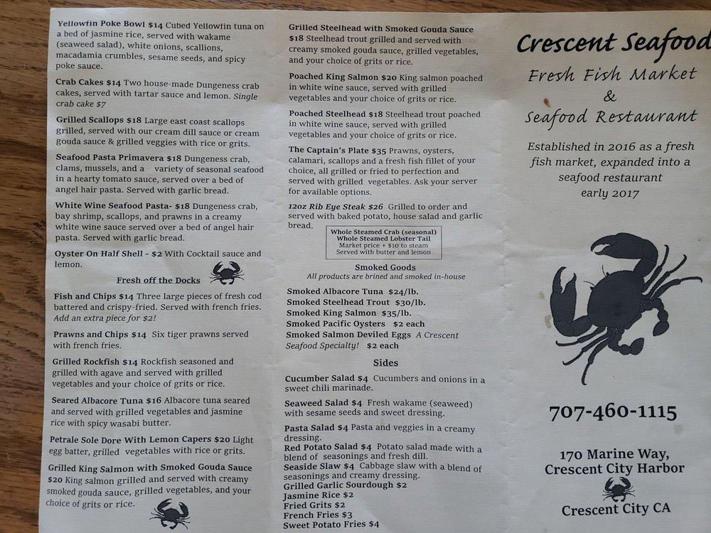 Menu at Crescent Seafood restaurant, Crescent City