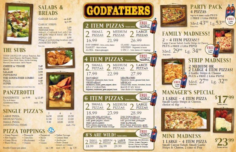 Menu at Godfathers Pizza Port Rowan pizzeria, Port Rowan