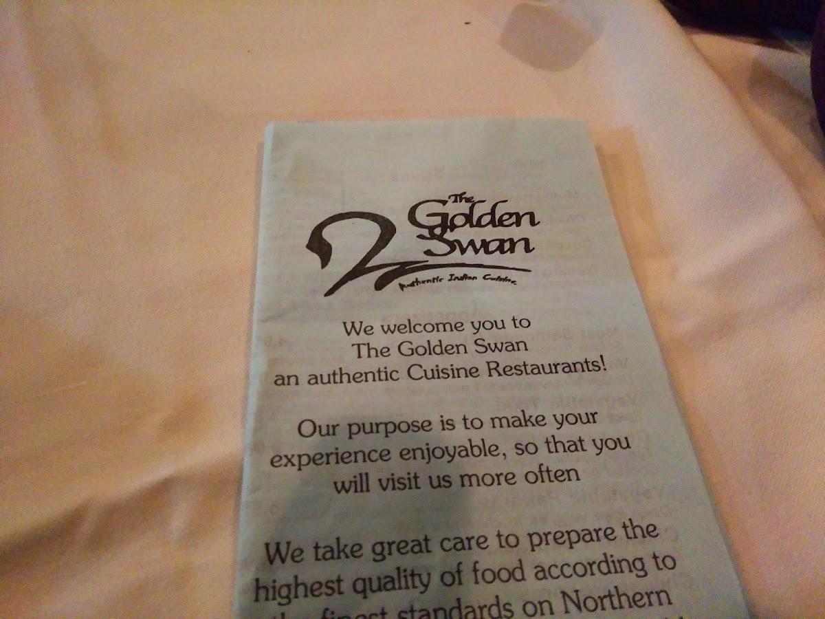 Menu at Golden Swan Indian Cuisine restaurant, Falmouth