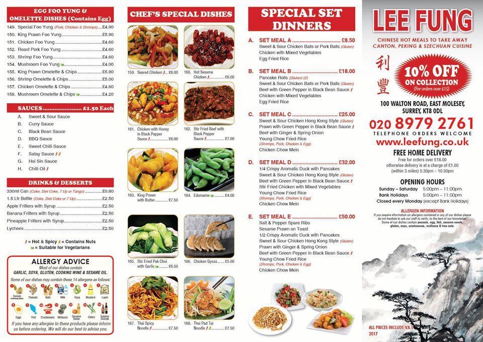 Menu at Lee Fung fast food, East Molesey