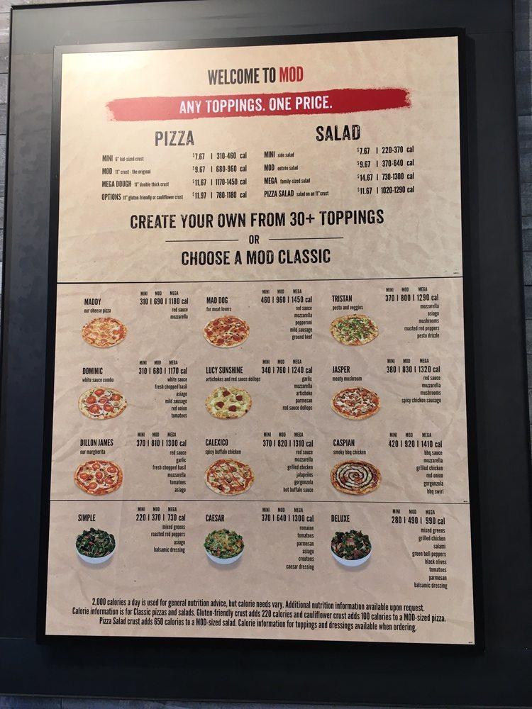 Menu at MOD Pizza pizzeria, Tysons