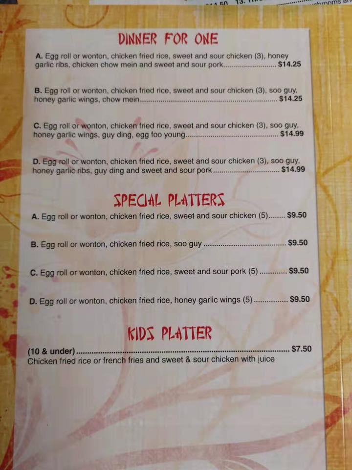 Menu at War Wick's Restaurant, Grand Falls-Windsor