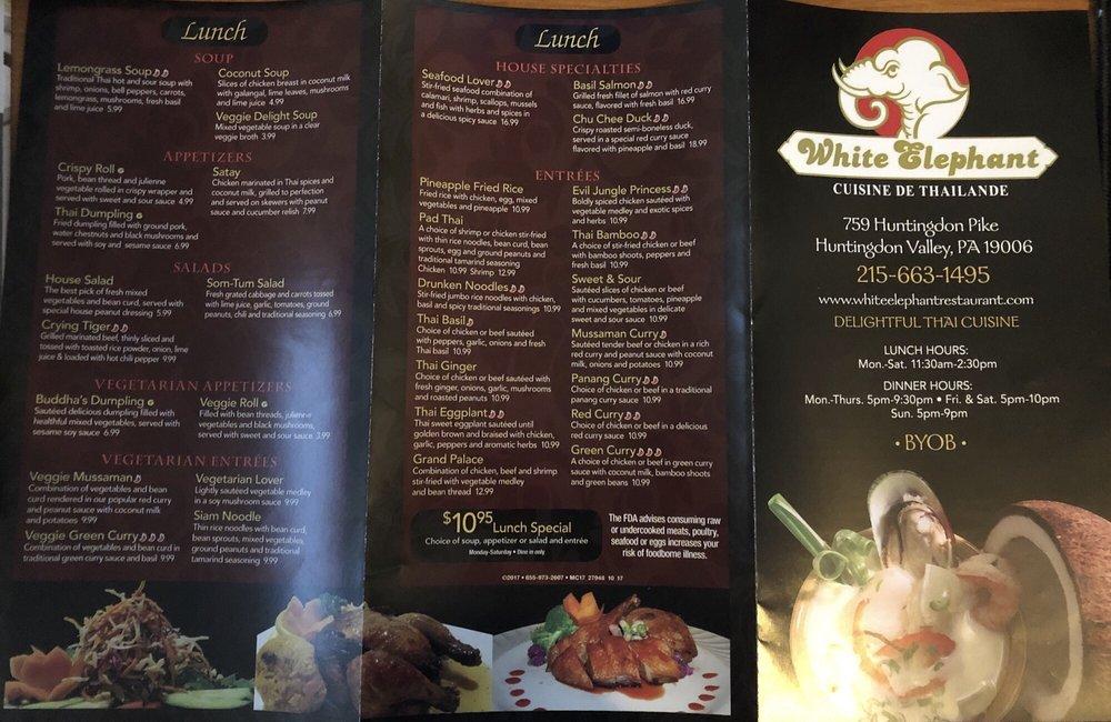 Menu at White Elephant Restaurant, Philadelphia, 759 Huntingdon Pike