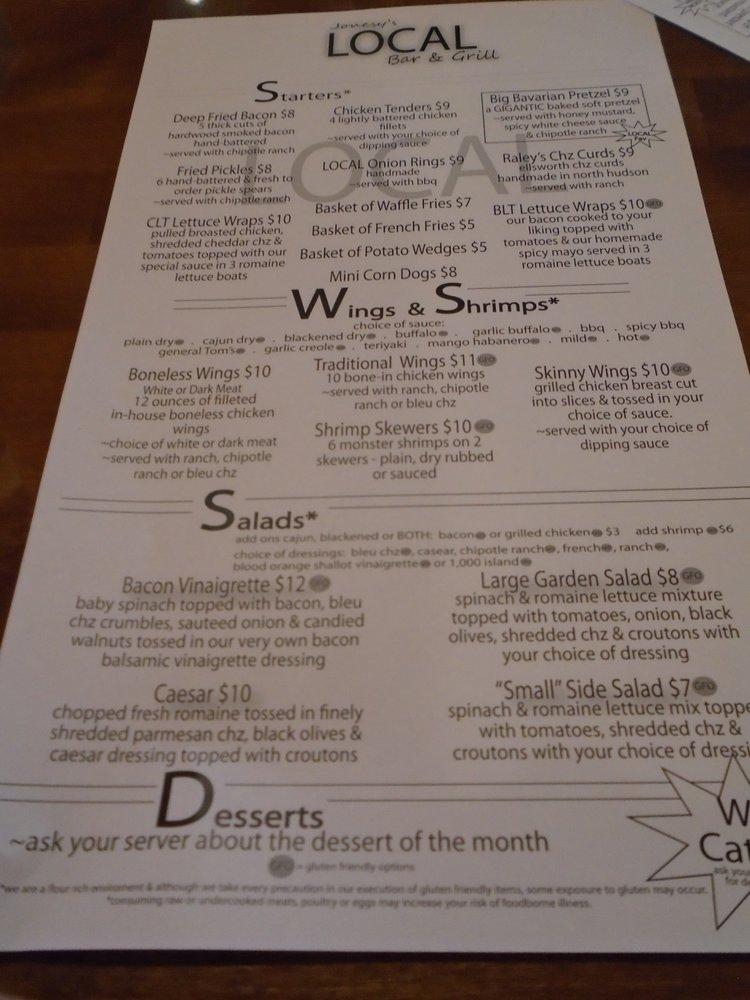 Menu at Jonesy's local pub & bar, Hudson