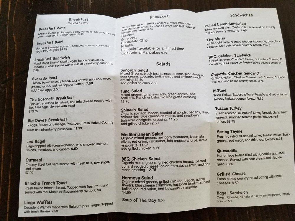 Menu at Mary Lane Cafe, San Gabriel