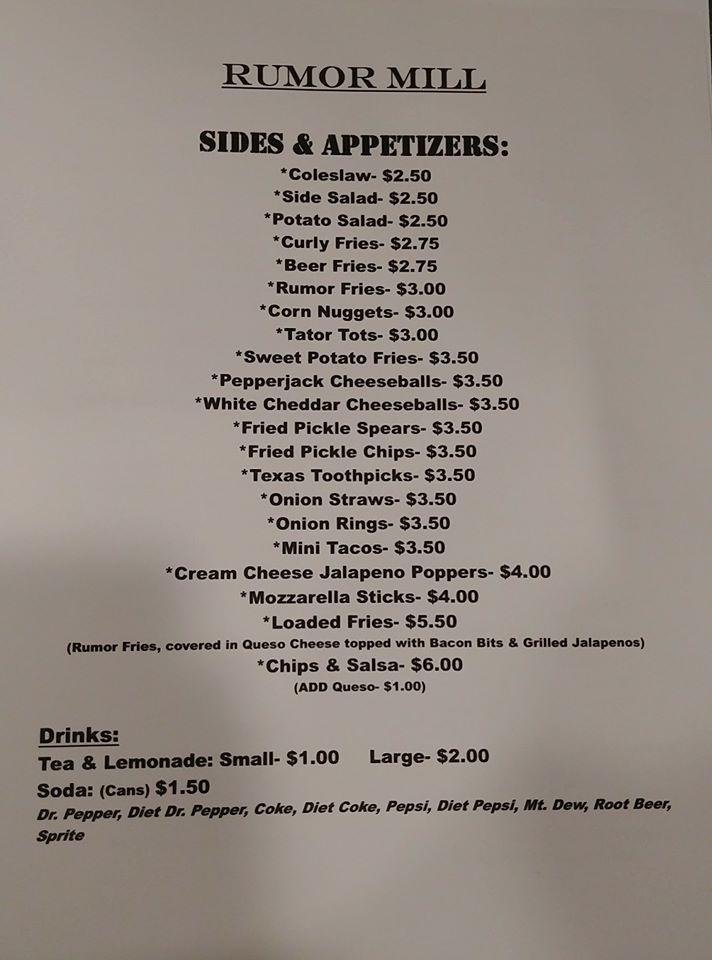Menu at Rumor Mill pub & bar, Osborne
