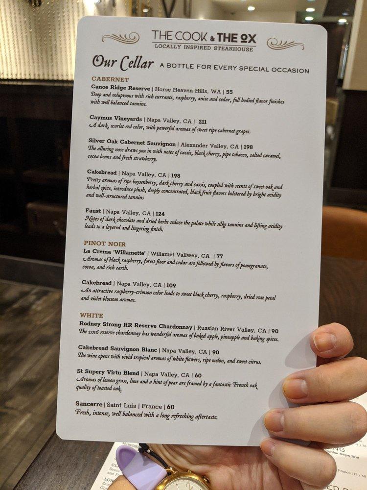 Menu at The Cook & The Ox steakhouse, Saint Paul
