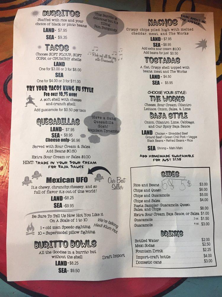 Menu at Burrito Works Taco Shop pub & bar, St. Augustine, 114 St George St