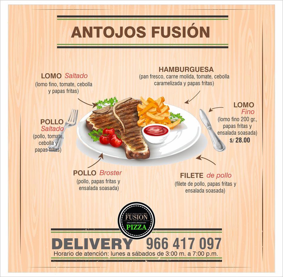 Menu at Fusion Pizza restaurant, Huaraz, Av Manco Capac N° 176
