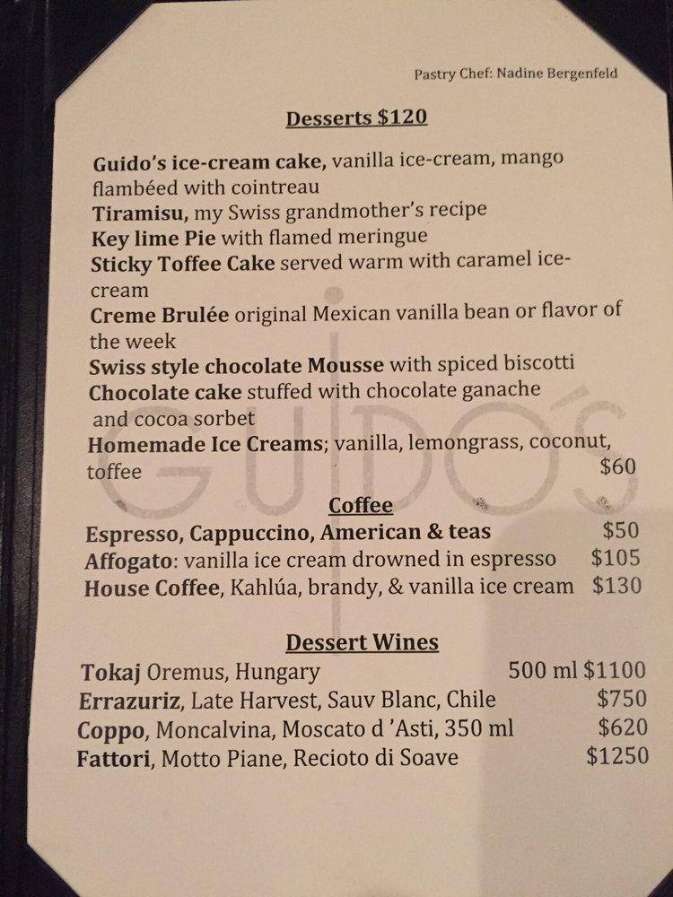 Menu at Guido's restaurant, San Miguel de Cozumel, Av. Rafael E. Melgar 23