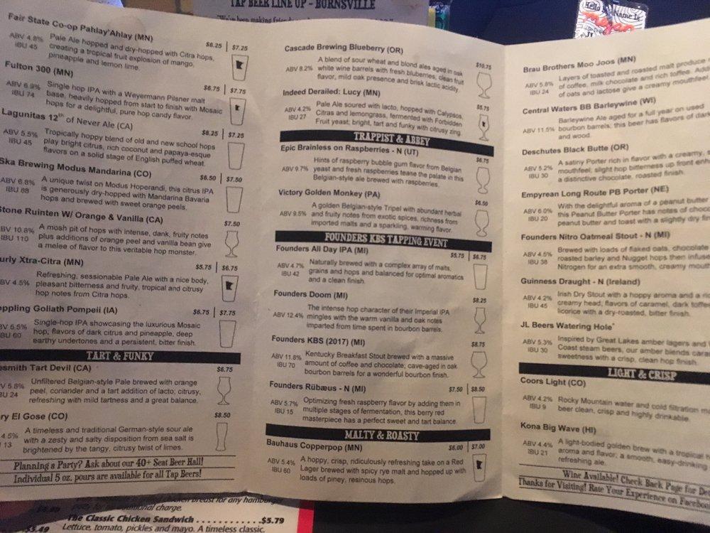 Menu at JL Beers Burnsville pub & bar, Burnsville