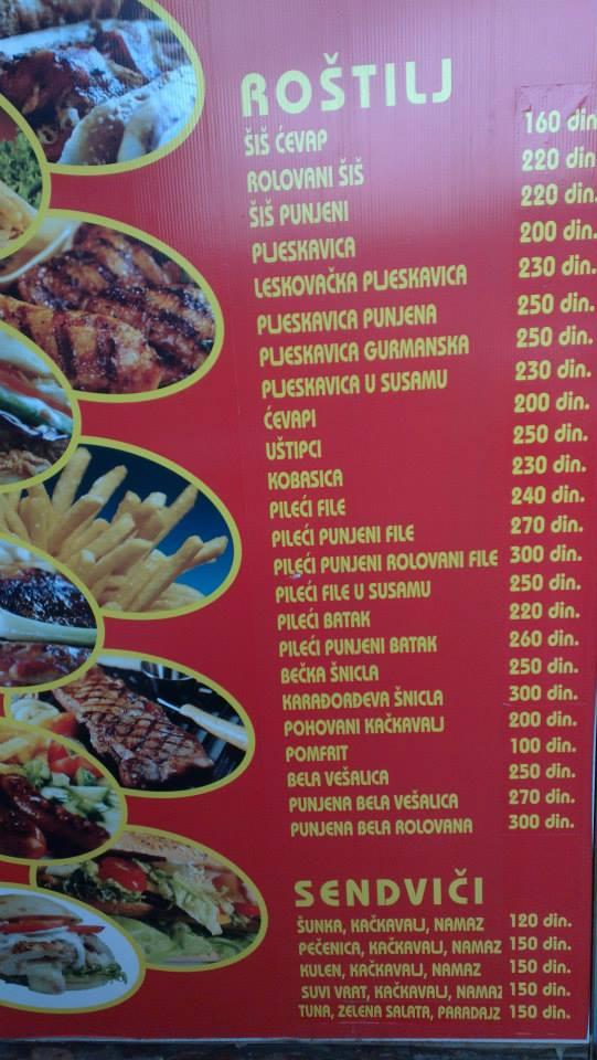 Menu at Klopa-Klopa restaurant, Belgrade