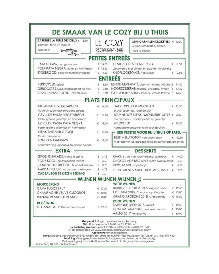 Menu at Le Cozy, Eindhoven