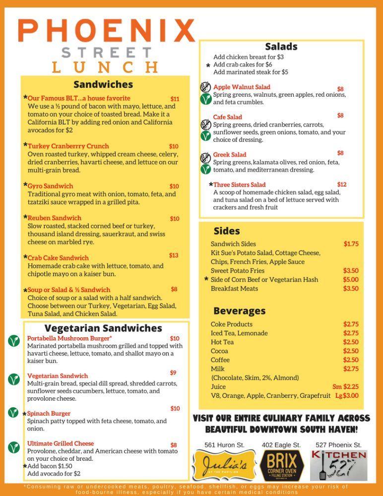 Menu at Phoenix Street Cafe, South Haven