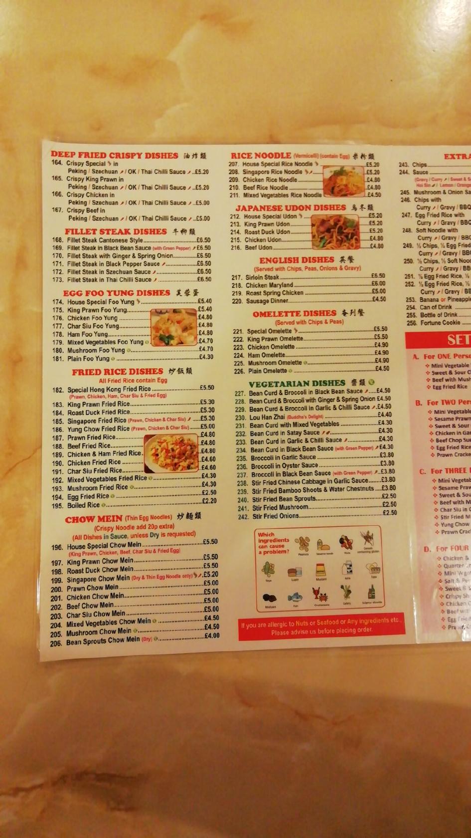 Menu at The Golden Sea fast food, Blackpool