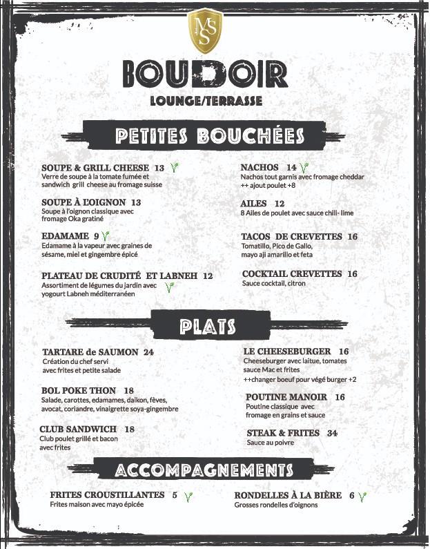 Menu at Bar Lounge Le Boudoir, Saint-Sauveur