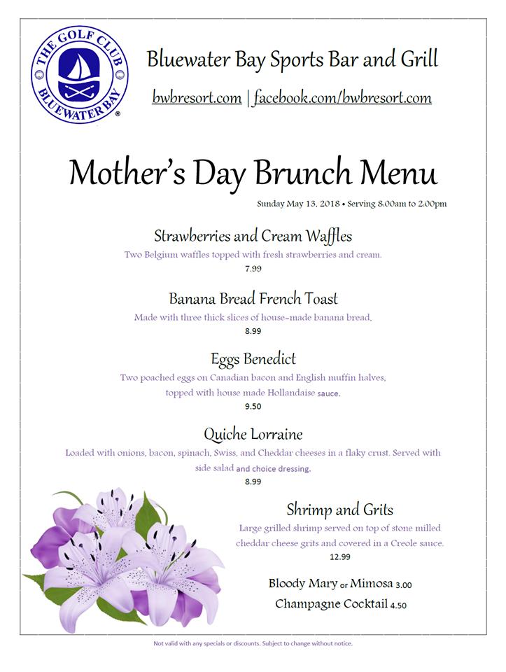 Menu at Bluewater Bay pub & bar, Niceville
