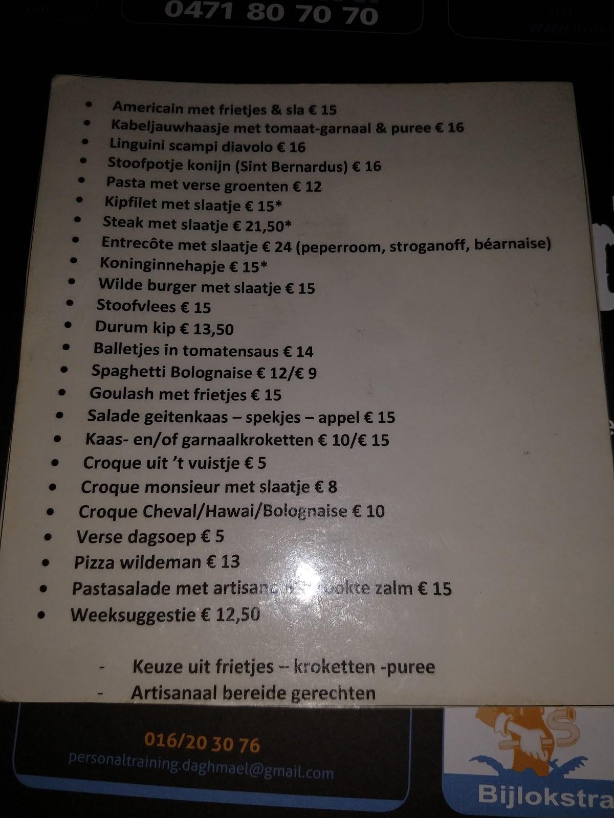 Menu at Eet- en praatcafé De Wildeman, Herent