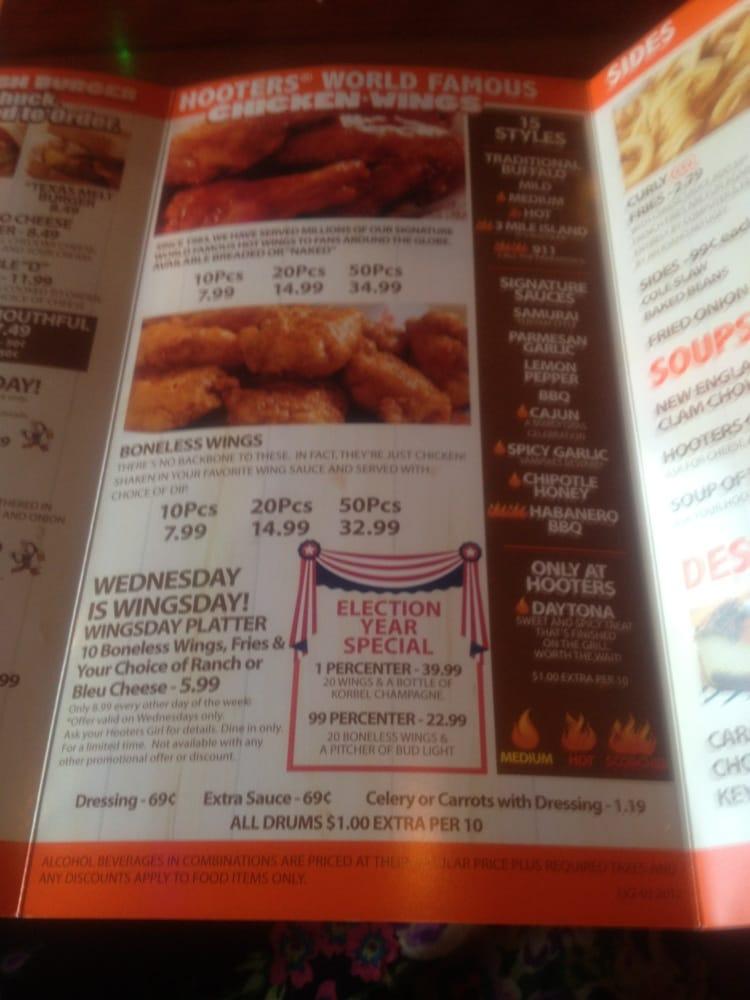 Menu at Hooters pub & bar, Chantilly