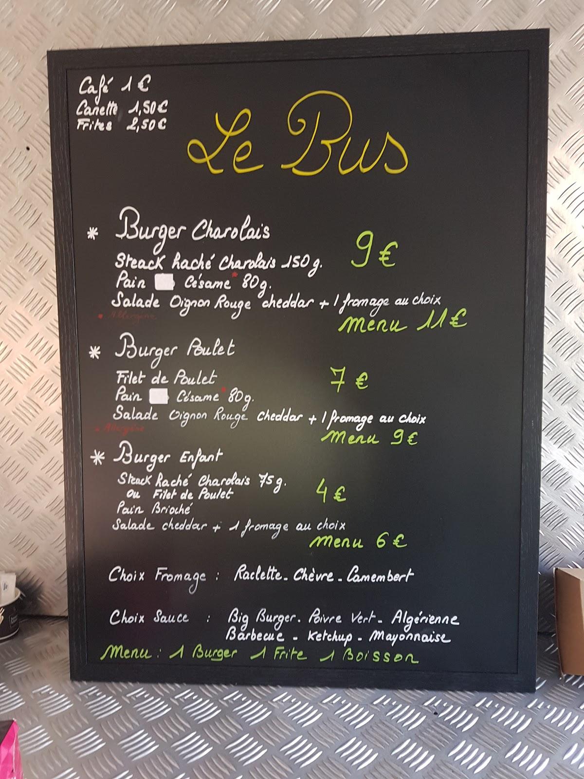 Menu at Le Bus restaurant, Saint-Ouen-l'Aumône