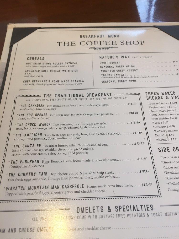 Menu at The Coffee Shop at Little America Hotel cafe, Salt Lake City
