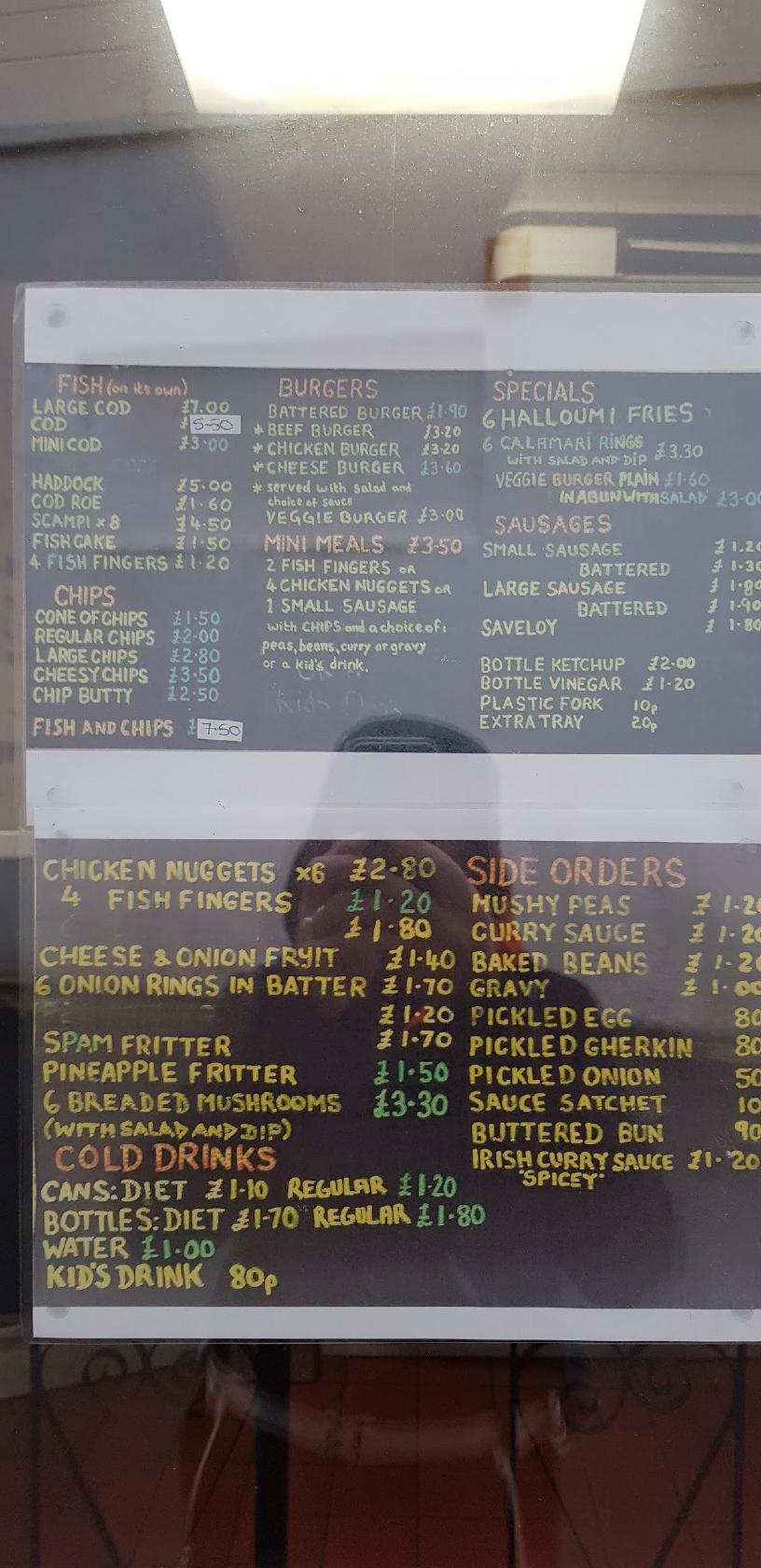 Menu at The Mermaid Takeaway fast food, Bude