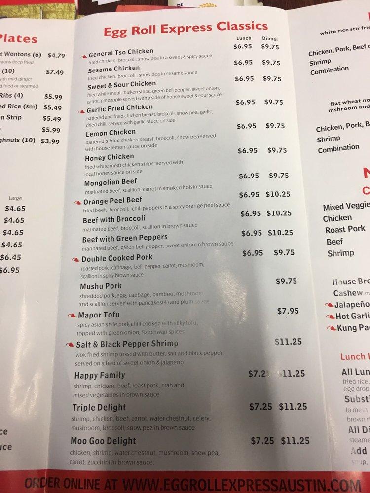 Menu at Egg Roll Express restaurant, Austin, W Parmer Ln #202