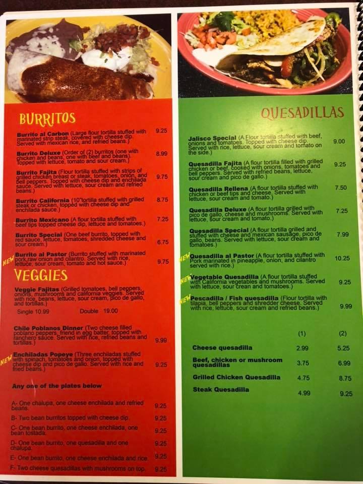 Menu at El Nopal Sullivan restaurant, Sullivan, 148 S Service Rd W