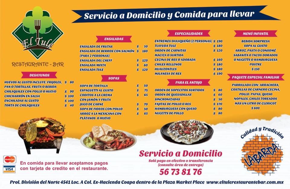 Carta del restaurante El Tule, Ciudad del México, Av. División del Nte ...