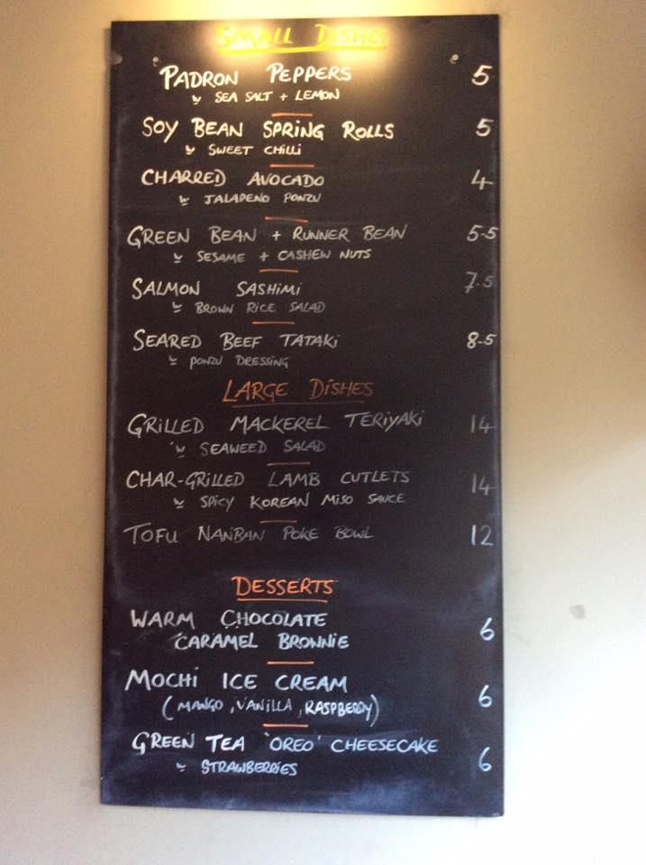 Menu at Mr Tanaka's restaurant, Hertford
