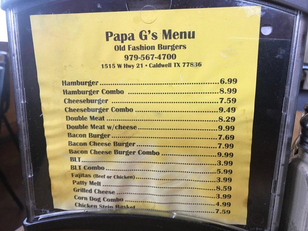 Menu at Papa G's Old Fashioned Burger fast food, Caldwell