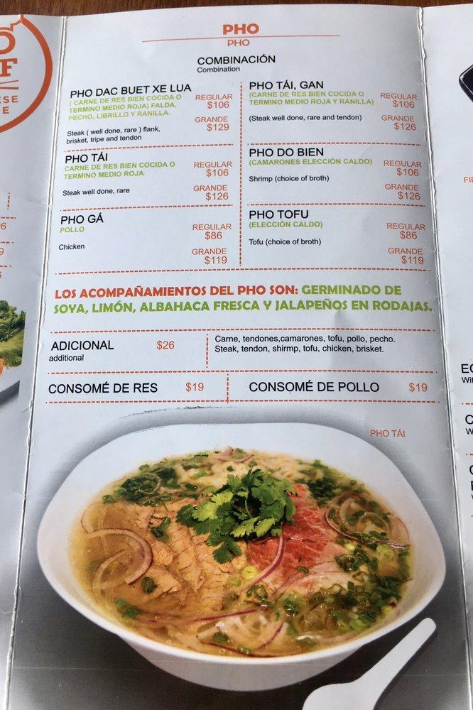 Menu at Pho Chef restaurant, Guadalajara