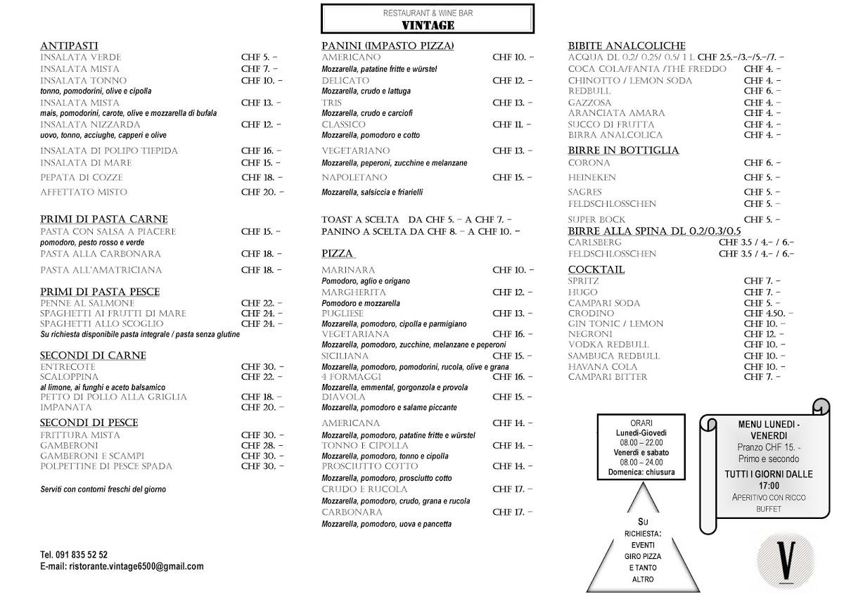 Menu At Restaurant Vintage Wine Bar Bellinzona
