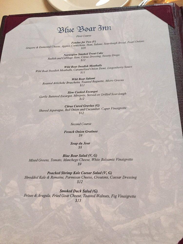 Menu at The Blue Boar Inn & Restaurant, Midway