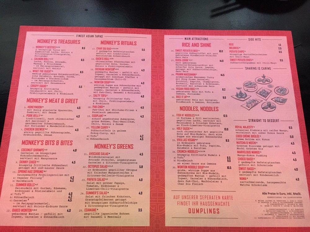 Speisekarte von The Flying Monkey restaurant, Berlin