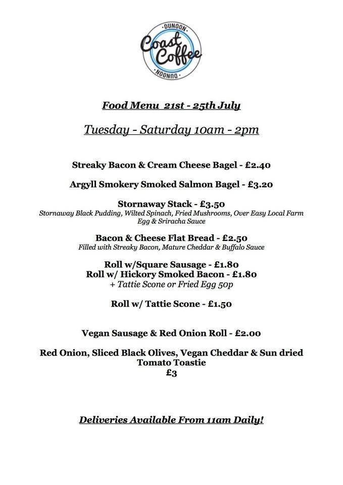 Menu at Coast Coffee cafe, Dunoon