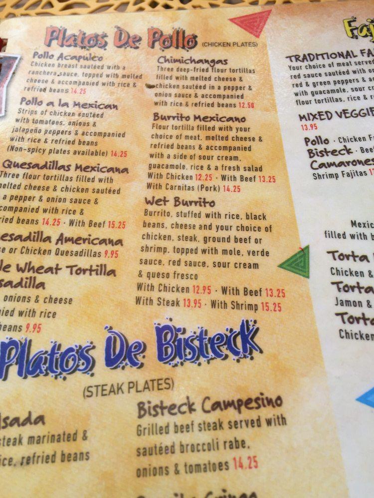 Menu at El Tipico restaurant, Somers Point