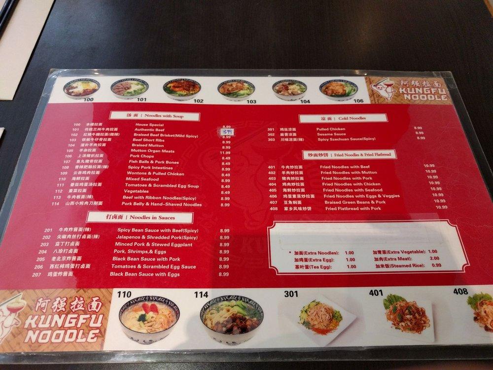 Menu at Kung Fu Noodle restaurant, Markham