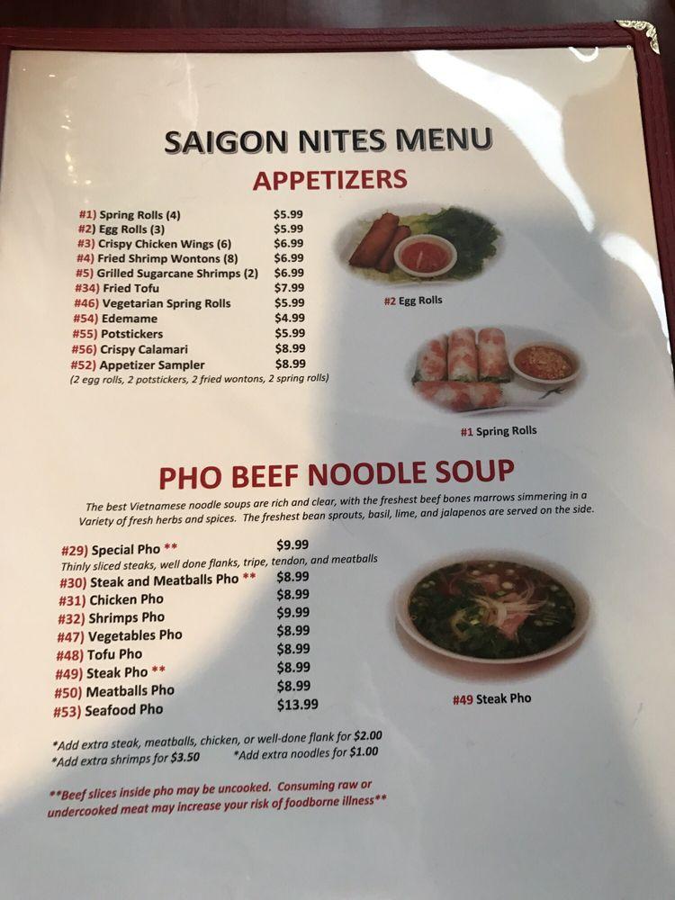Menu at Saigon Nites restaurant, Scottsdale, Hayden Rd #127