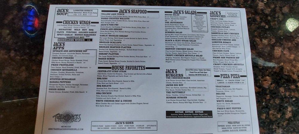 Menu at Trader Jack's Riverside Grille pizzeria, Eastlake