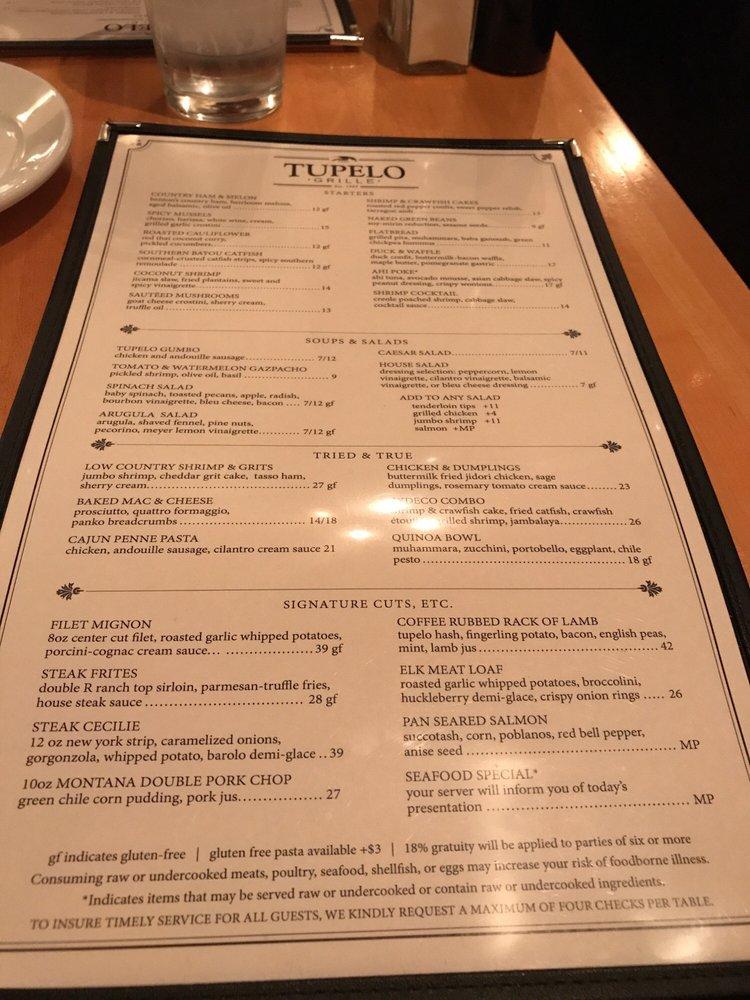 Menu at Tupelo Grille steakhouse, Whitefish, 17 Central Ave